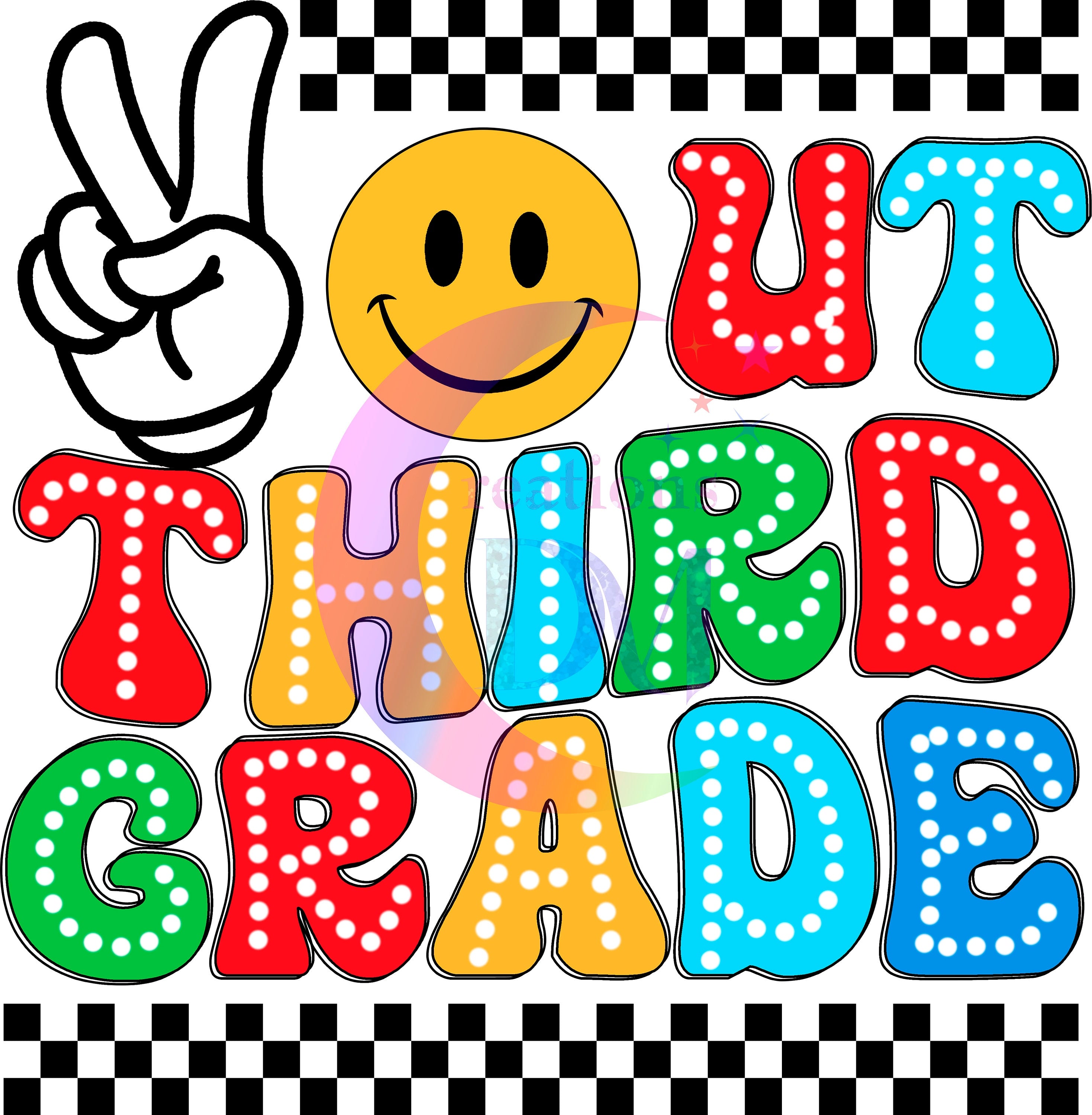 Graduate DTF - peace out third grade smiley face and checkers – dm ...